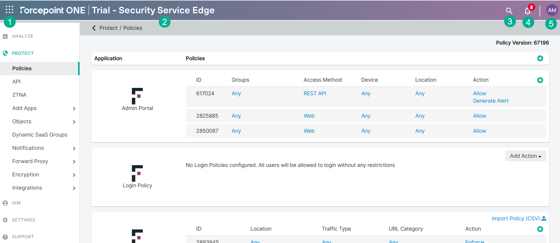Sections in Forcepoint Data Security Cloud | SSE